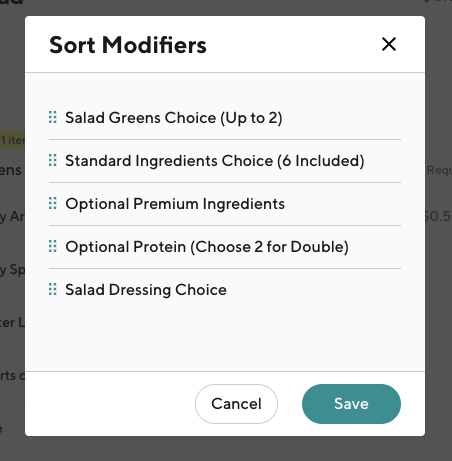 How can I sort categories, items, and modifiers on my menu?