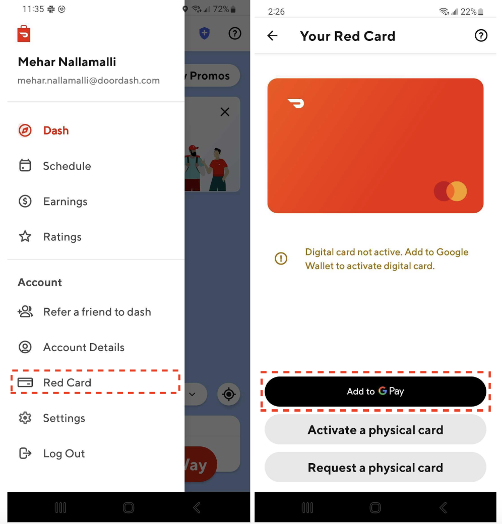 How do I set up and use the Dasher Red Card?