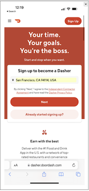 Dasher Signup Process