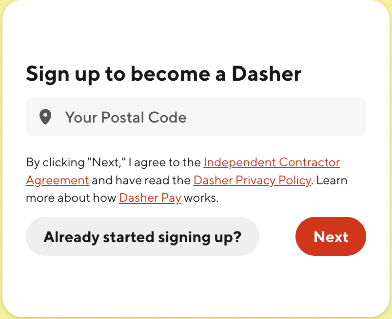 Dasher Signup Process