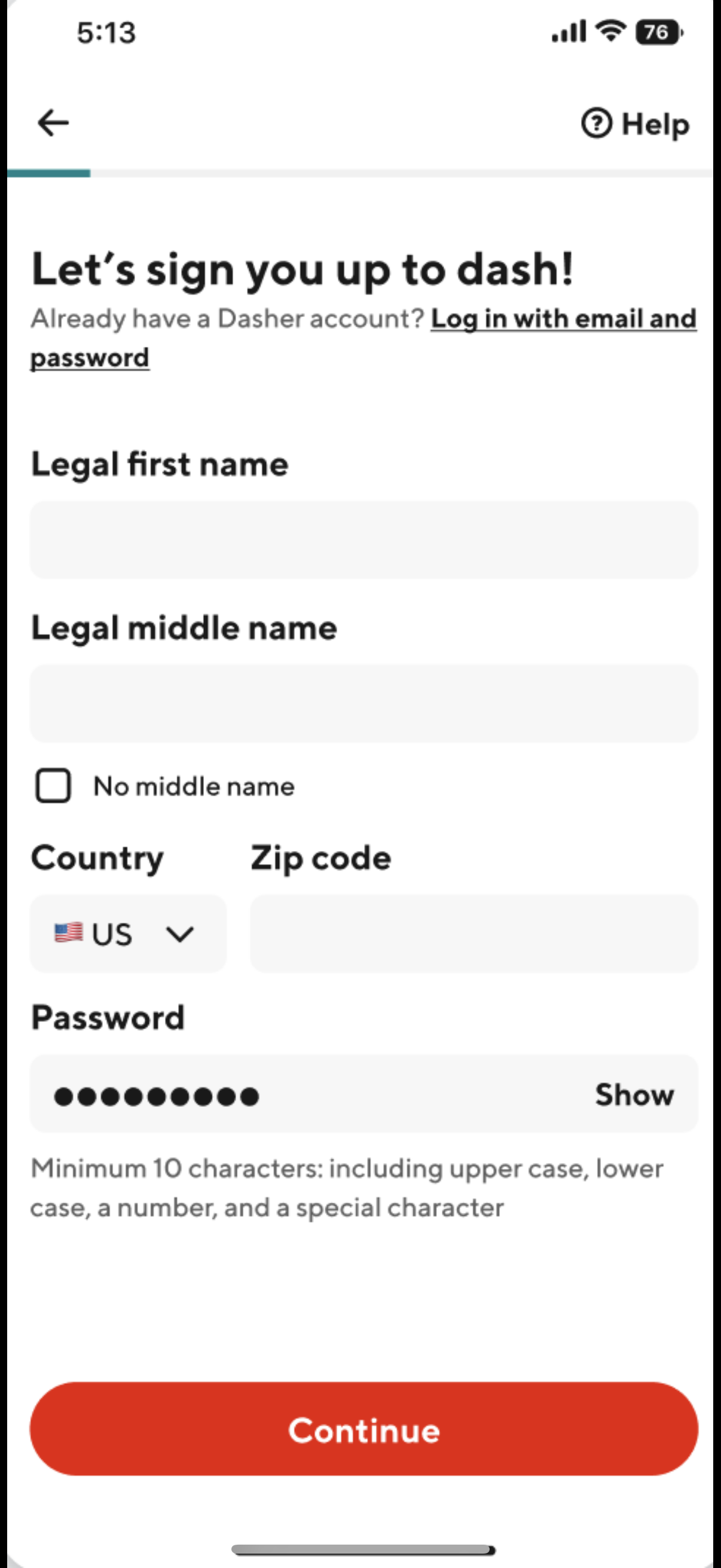 Dasher Signup Process