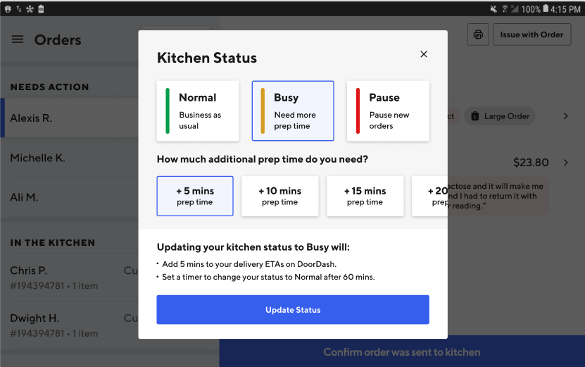 Tablet Suggested Prep Time Feature