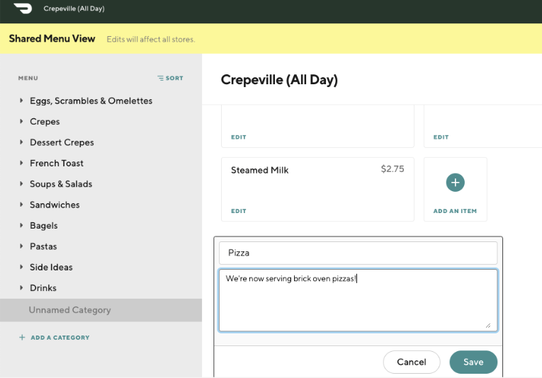 Creating a new menu category