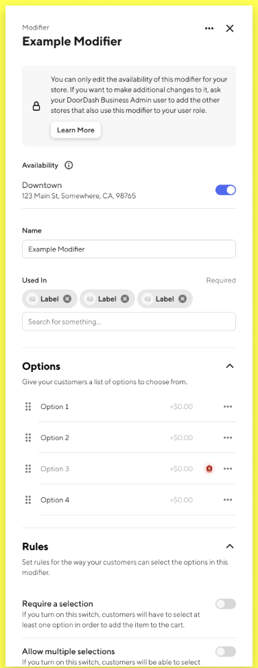 Adding a new modifier to an item on your menu