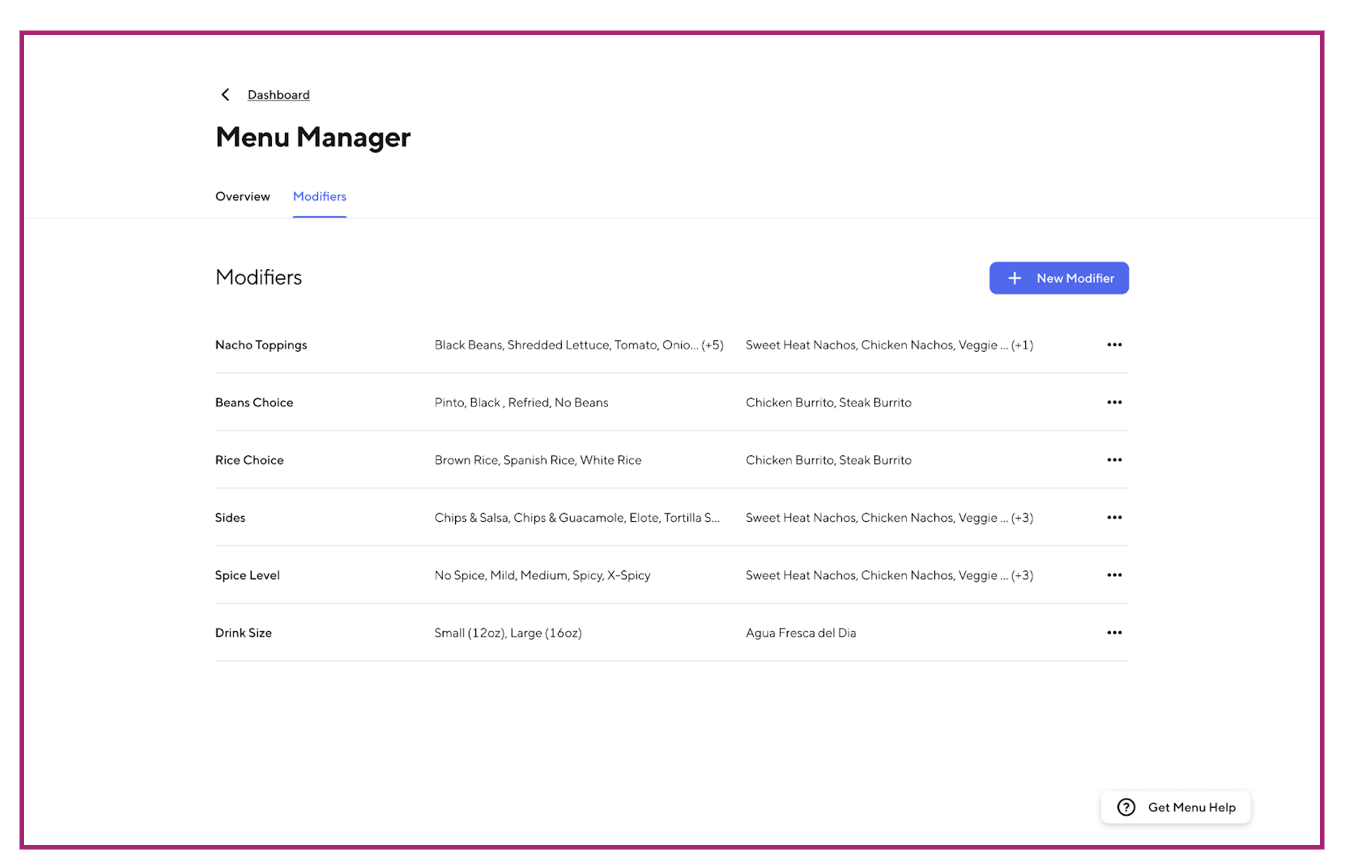 Editing Modifier Settings on your Menu