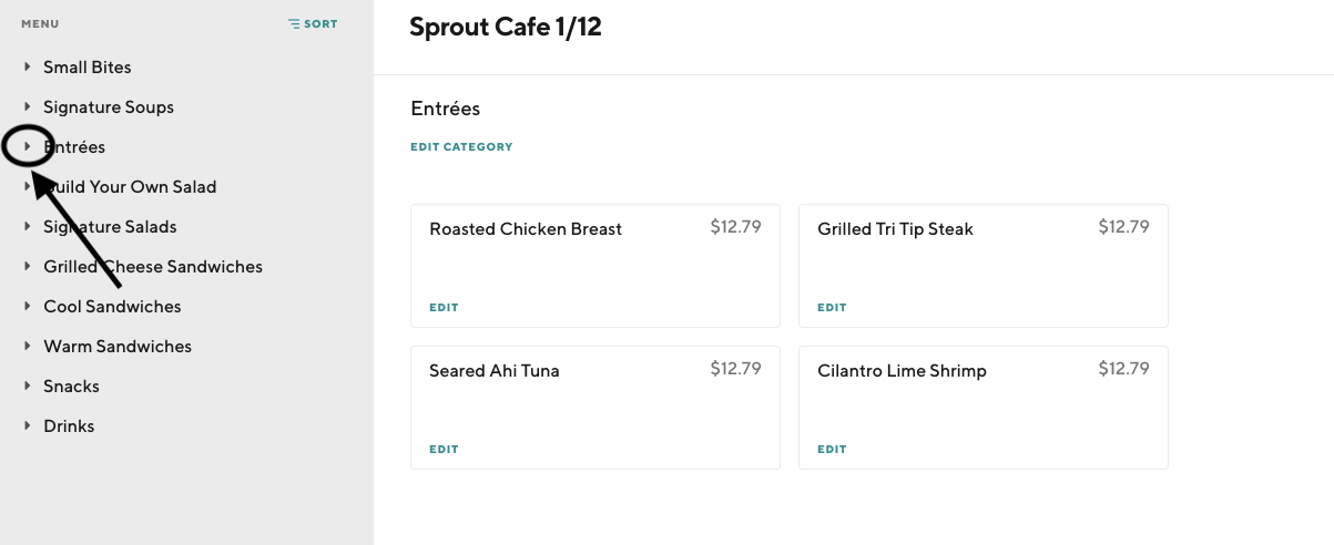 How can I sort categories, items, and modifiers on my menu?
