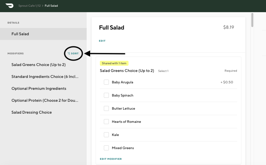 How can I sort categories, items, and modifiers on my menu?